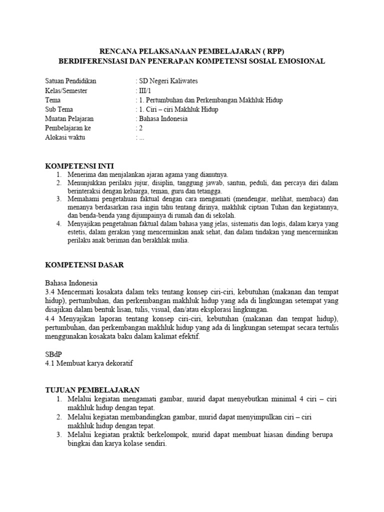 RPP Berdiferensiasi Dan Penerapan Kse Kelas III | PDF