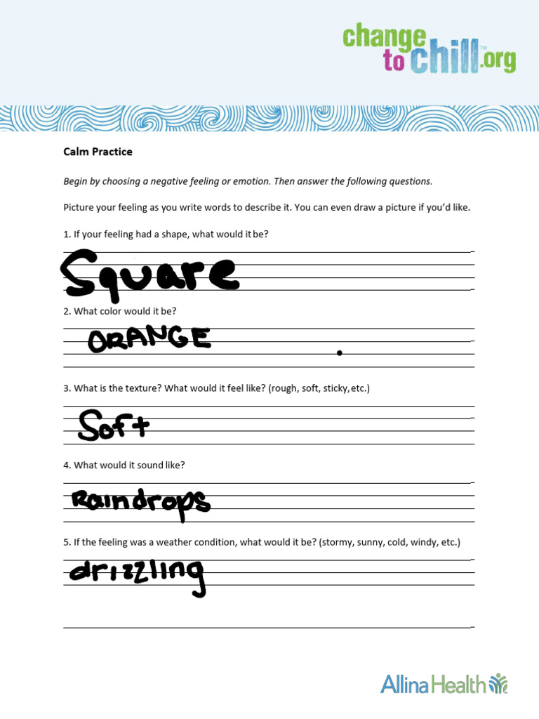 Calm Practice Worksheet Kaila Formatted 1 | Download Free PDF | Feeling ...