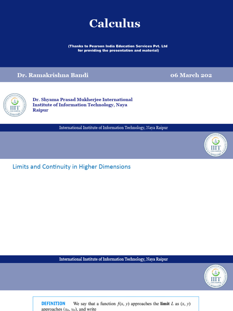 Limit Continuity And Derivatives In Higher Dimensions Leture 3 Pdf