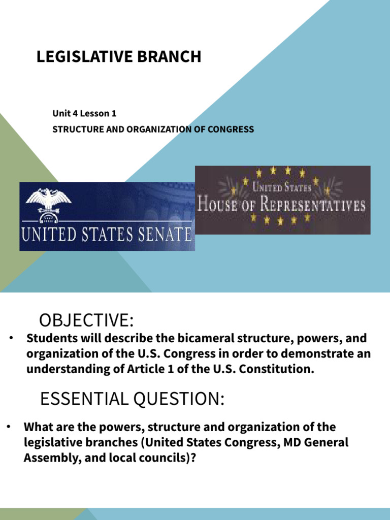 Lesson 19 Legislative Branch Slides | PDF | United States Congress ...