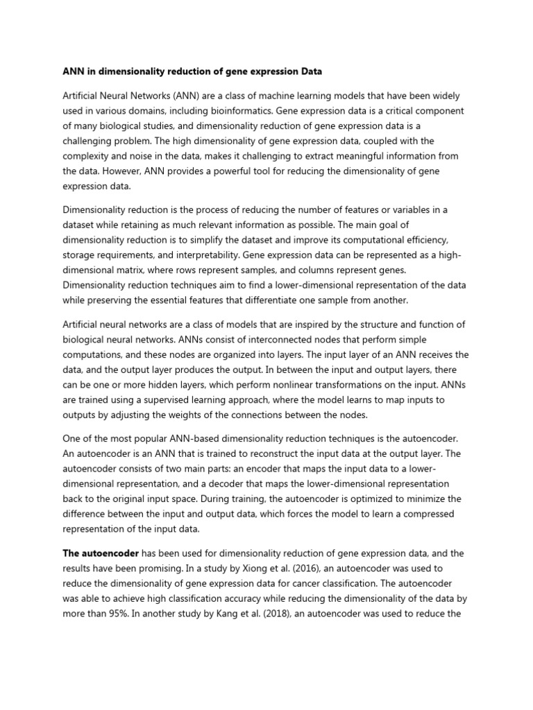 Ann In Dimensionality Reduction Of Gene Expression Data Pdf
