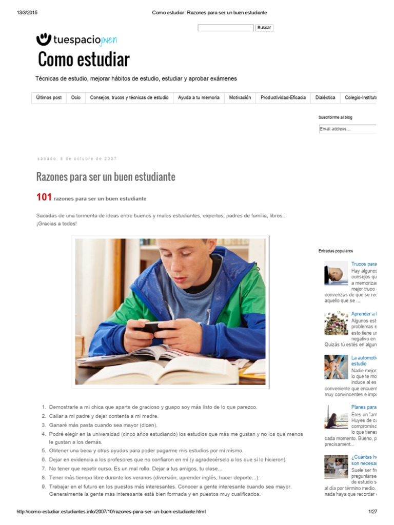Razones para ser un buen estudiante | PDF
