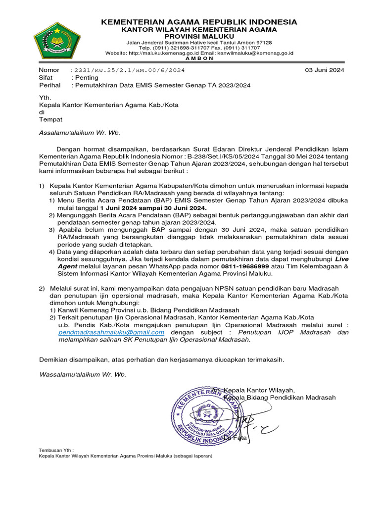 Pemutakhiran Data EMIS Maluku 2024 | PDF