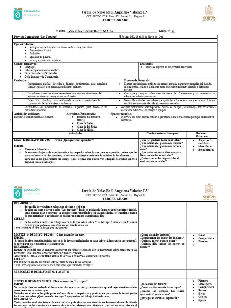 Proyecto Infantil: Aprendiendo sobre Tortugas | PDF