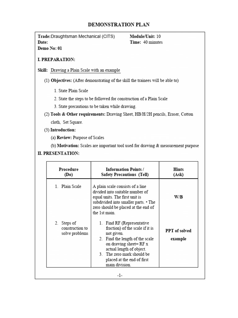 Plain Scale Drawing Demonstration Plan | PDF | Drawing