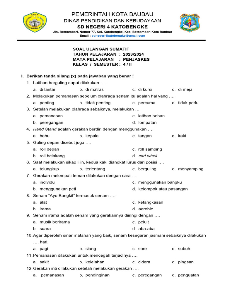 Soal Pjok Kelas 4 Semester 2 | PDF