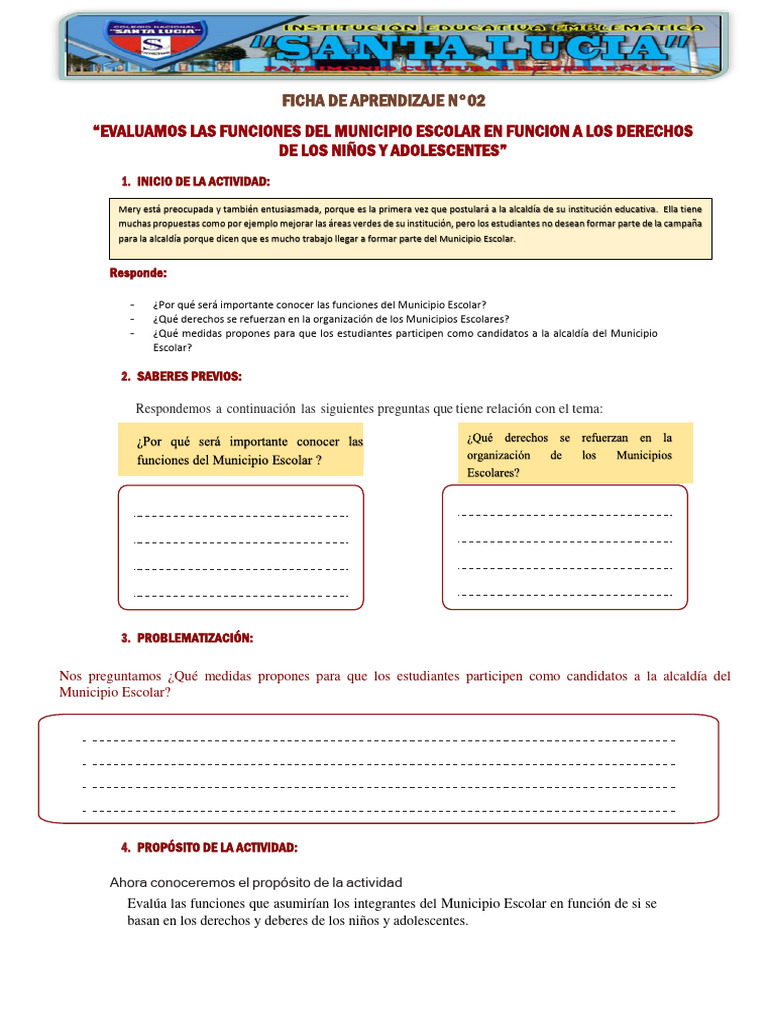 FICHA DE APRENDIZAJE N°02- 1RO GRADO | Descargar gratis PDF | Escuelas | Evaluación