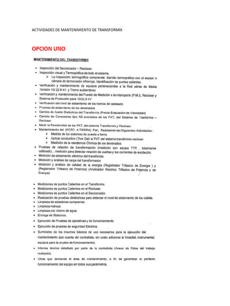 Actividades de Mantenimiento de Transformix | PDF