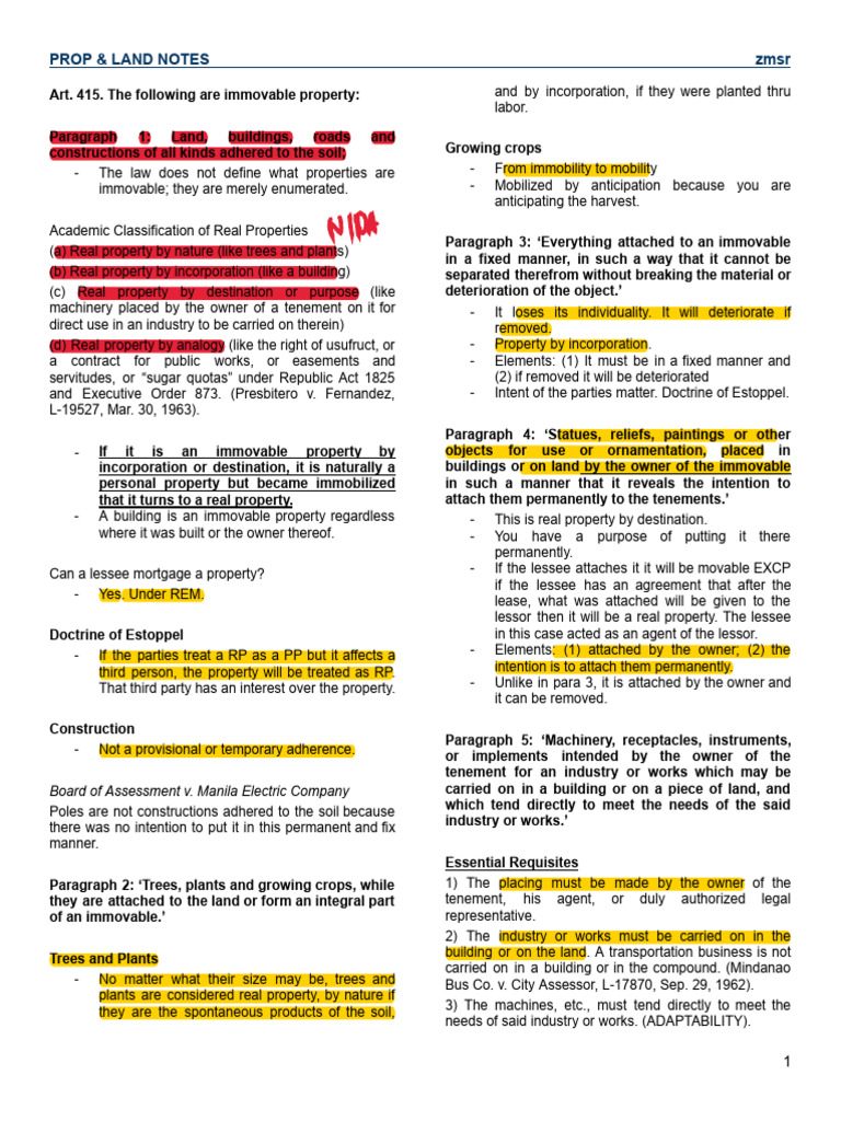 PROP-LAND-NOTES | PDF | Property | Real Property