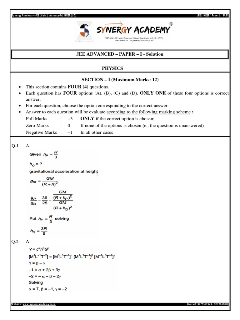 Jee Advanced Paper I Solution 12 05 2024 Pdf