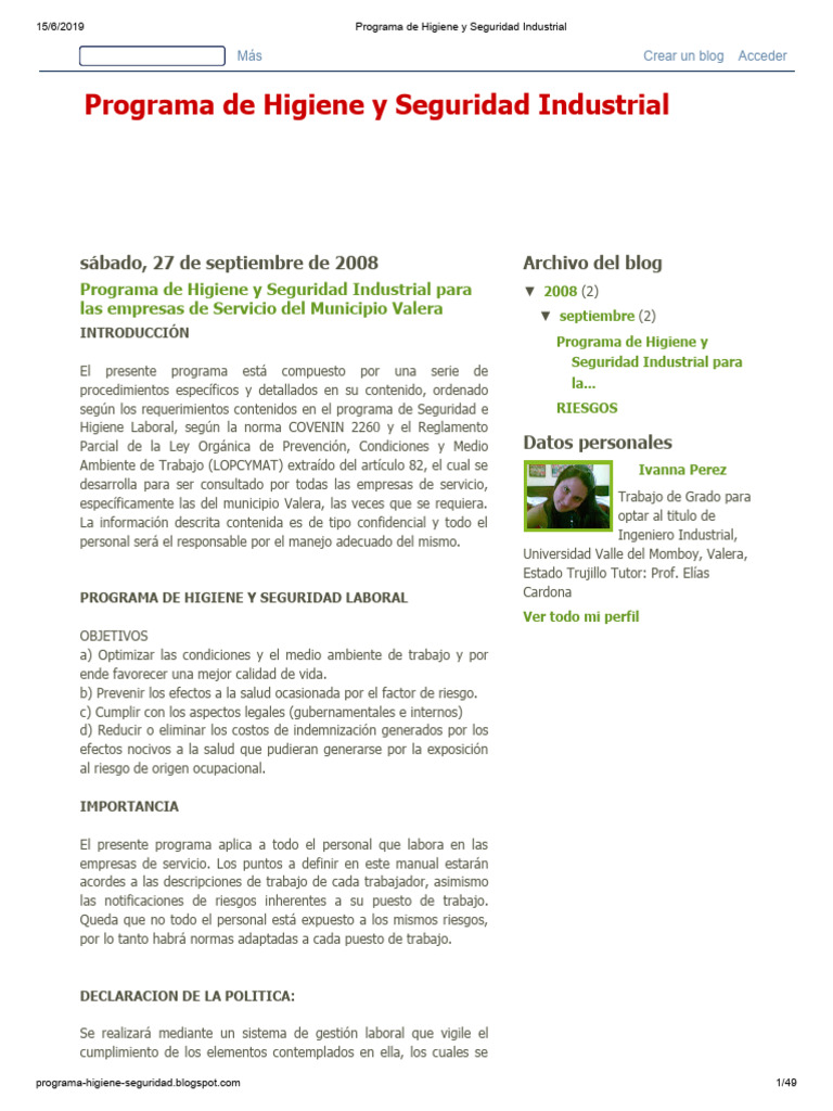 Programa de Higiene y Seguridad Industrial para Las Empresas | PDF | Seguridad y salud ...