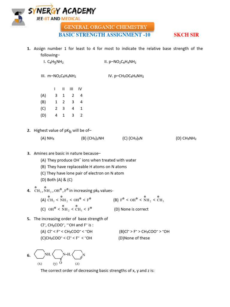 Goc Basic Strength Assignment-10 | PDF | Amine | Physical Sciences