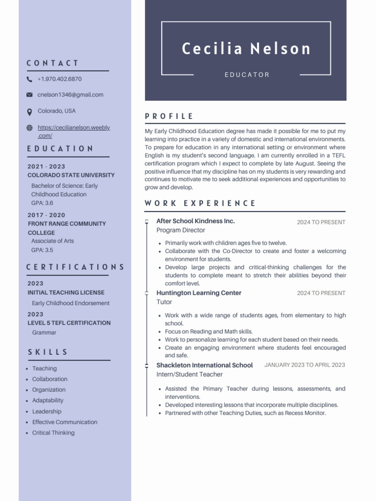 2024 - Nelson Cecilia CV 1 | PDF | Teachers | Curriculum