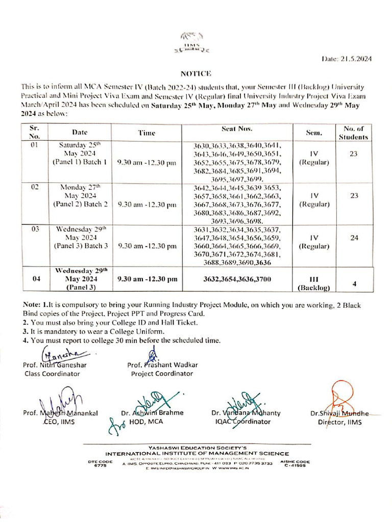 Notice MCA Sem IV Project | PDF
