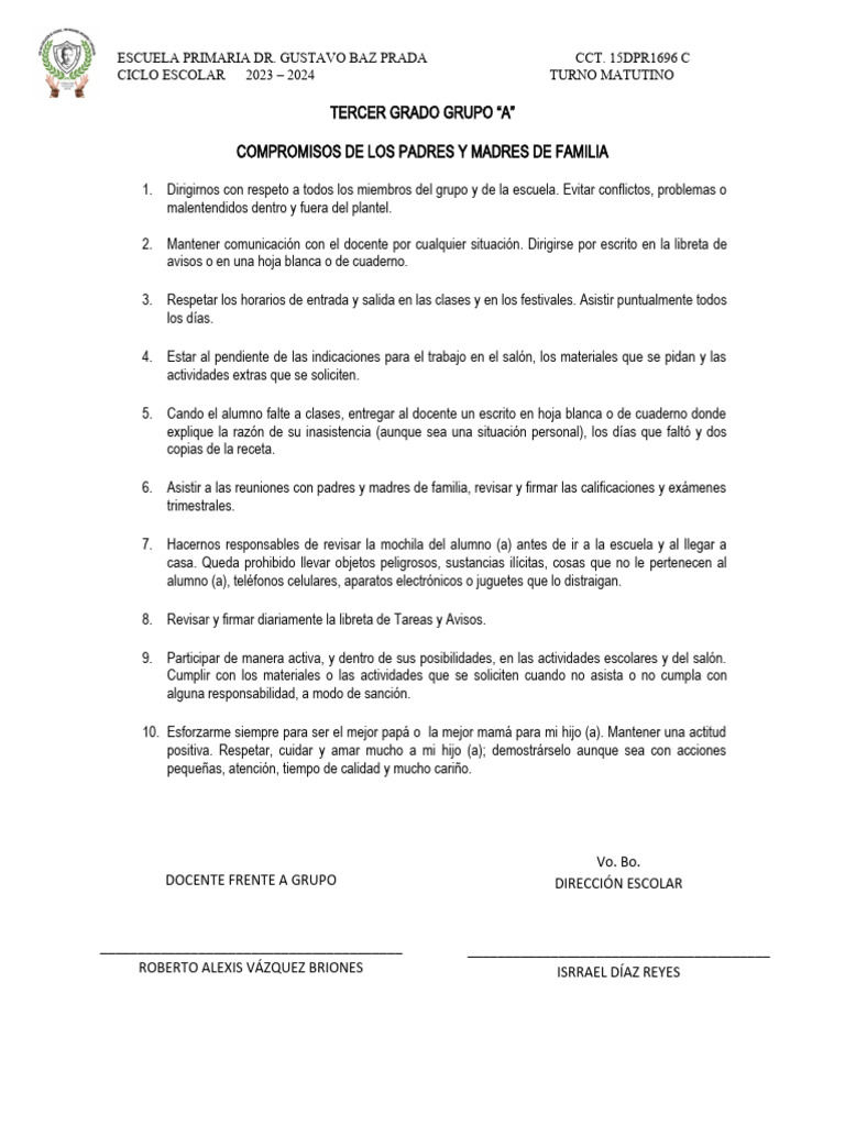 Compromisos de Los Padres en El Salon 2023 Roberto | PDF