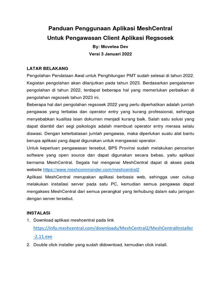 Panduan Penggunaan Mesh Central | PDF
