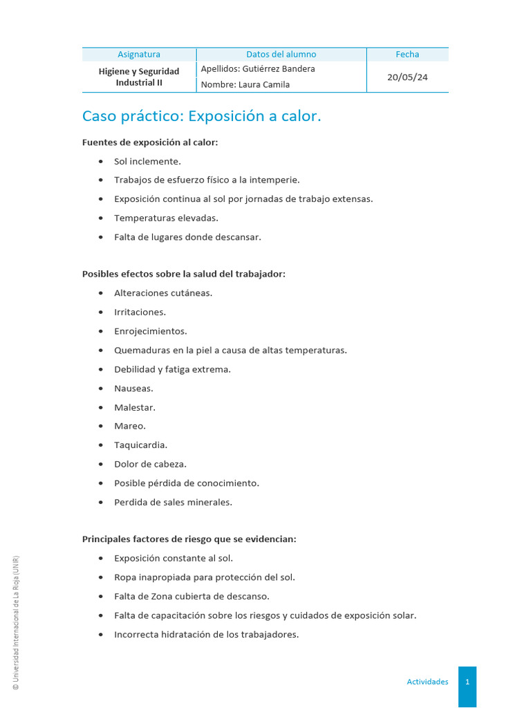 Caso Práctico 1 - Exposición A Calor | PDF | Medicina CLINICA