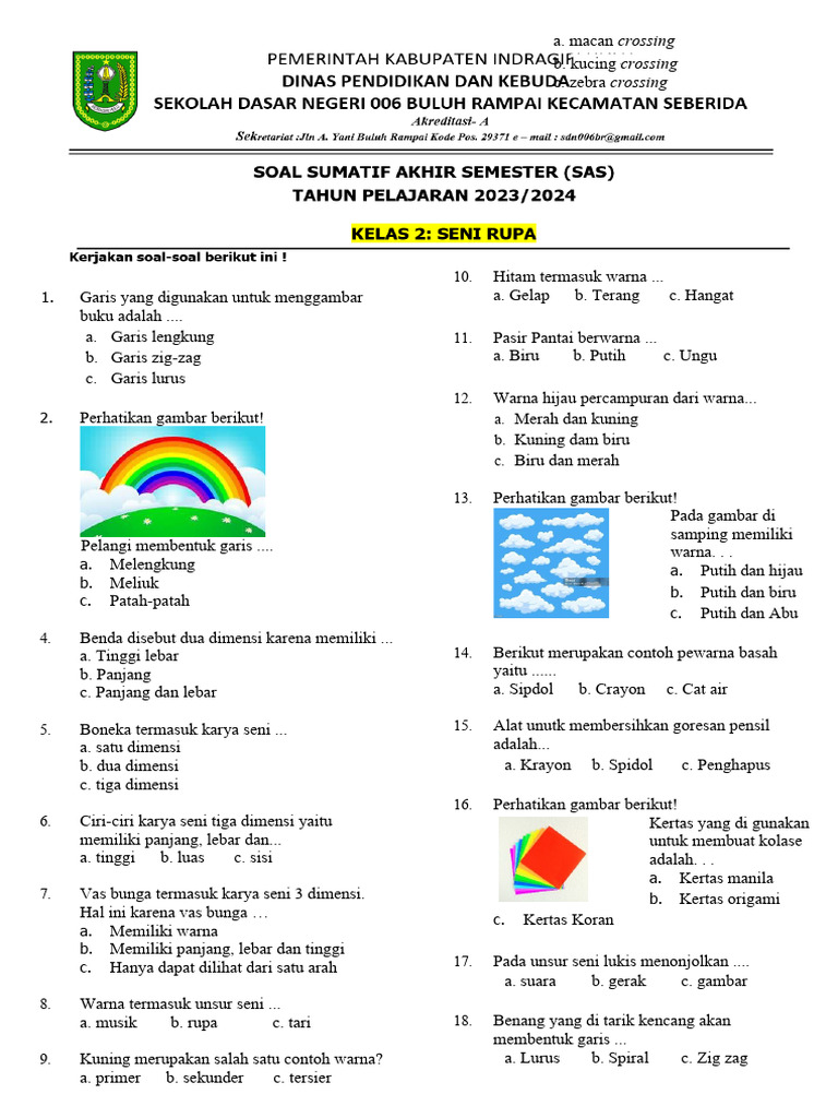 Soal PAS Kelas 2 SENI RUPA | PDF | Seni