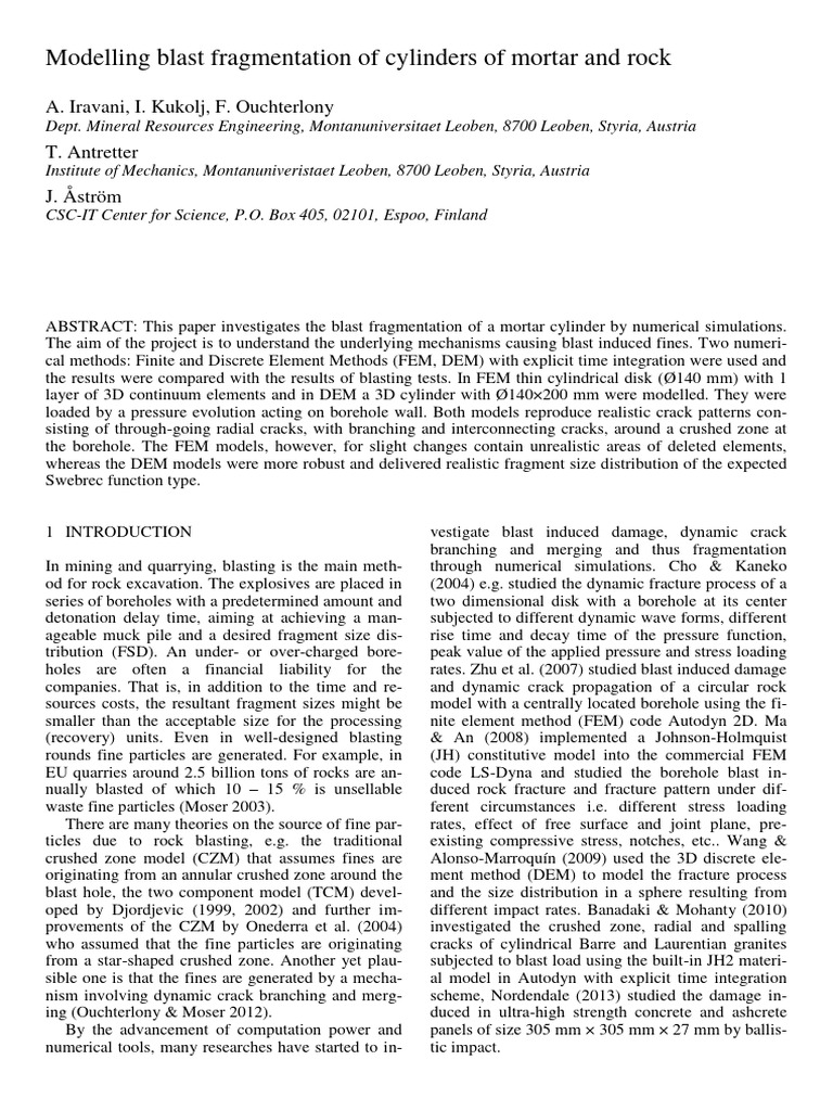 Modelling Blast Fragmentation of Cylinders of Mortar and Rock | PDF | Fracture | Finite Element ...