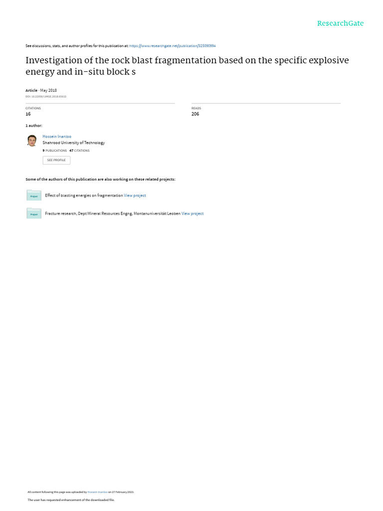 Investigation of Rock Blast Fragmentation Based On Specific Explosive ...