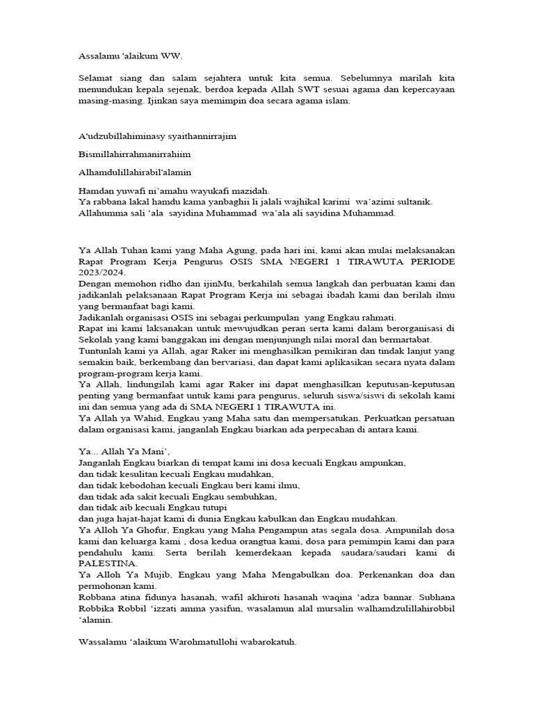 Doa Raker Osis | PDF