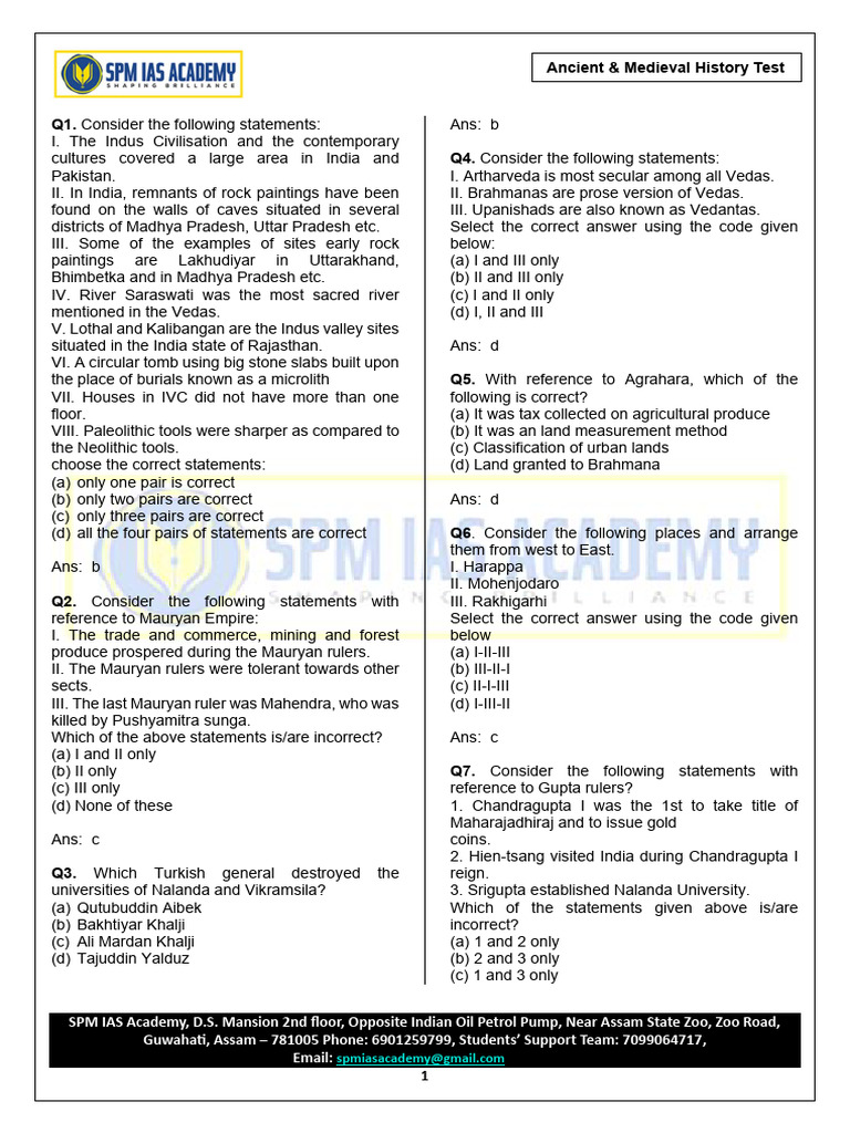 Ancient & Medieval History Test Questions | PDF | Ashoka