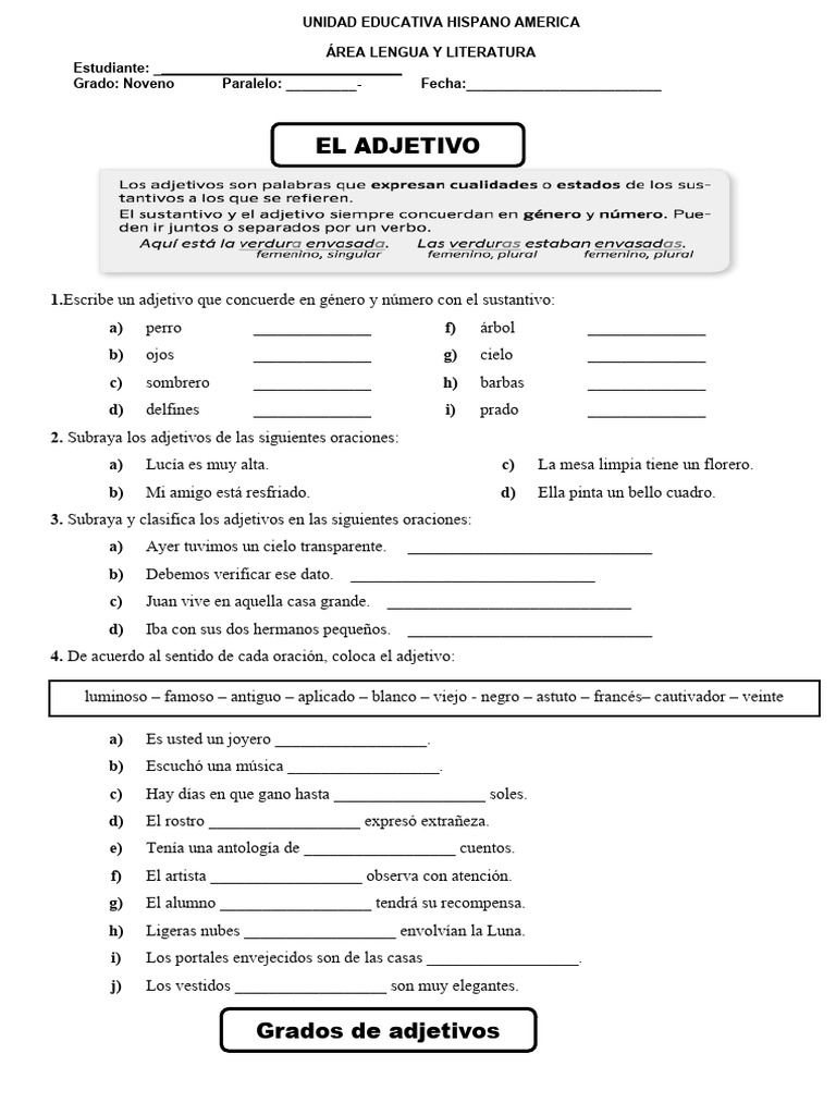 Adjetivos: Clasificación y Grados | PDF | Adjetivo