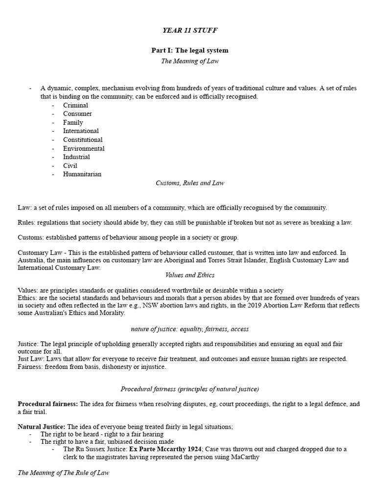 Legal Studies Yr 11 T1 Syllbus Notes | PDF | Precedent | Crimes