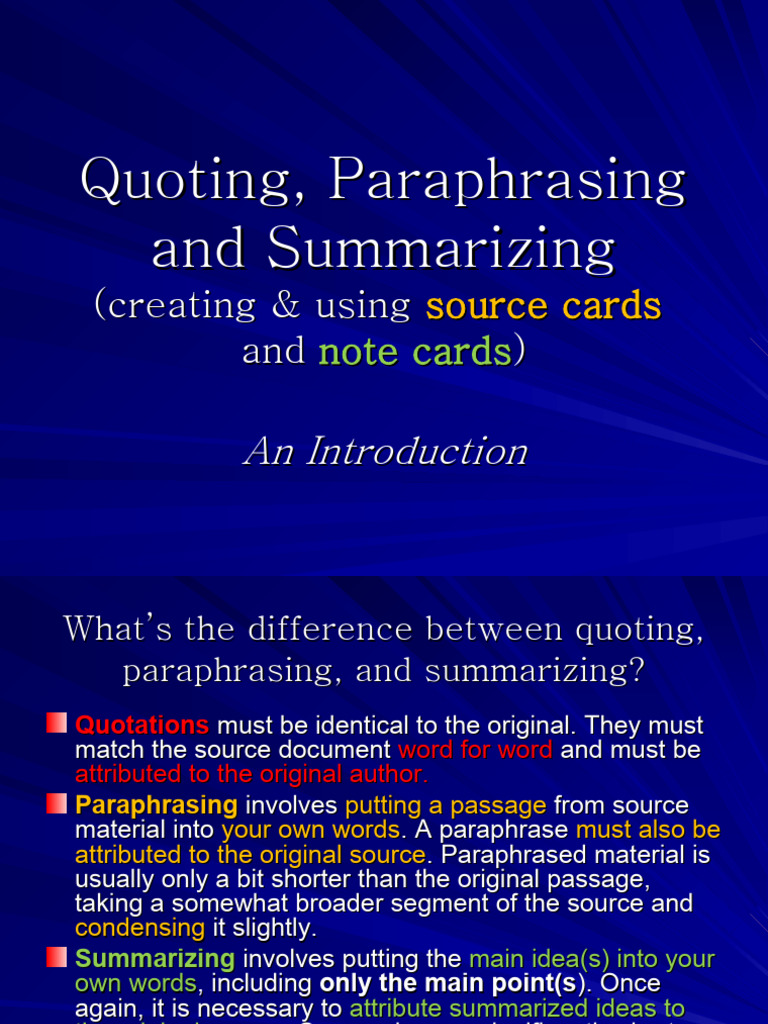 Quoting, Paraphrasing and Summarizing | PDF | Information | Paragraph