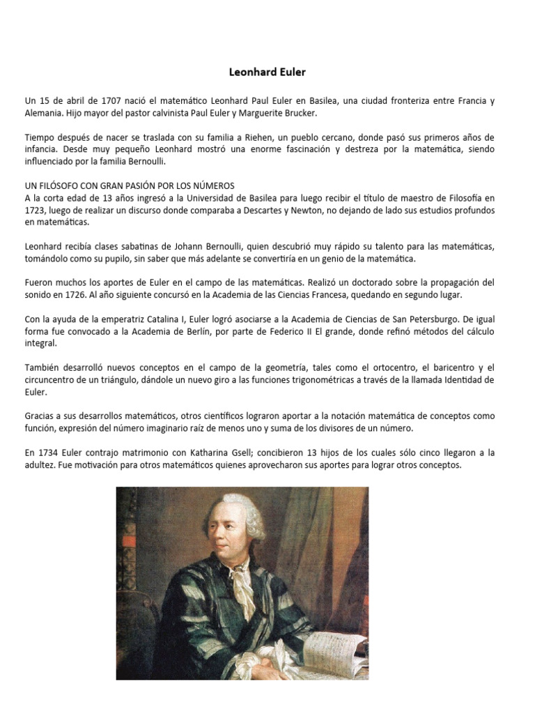 10 matematicos | Descargar gratis PDF | Leonhard Euler | Enseñanza de matemática