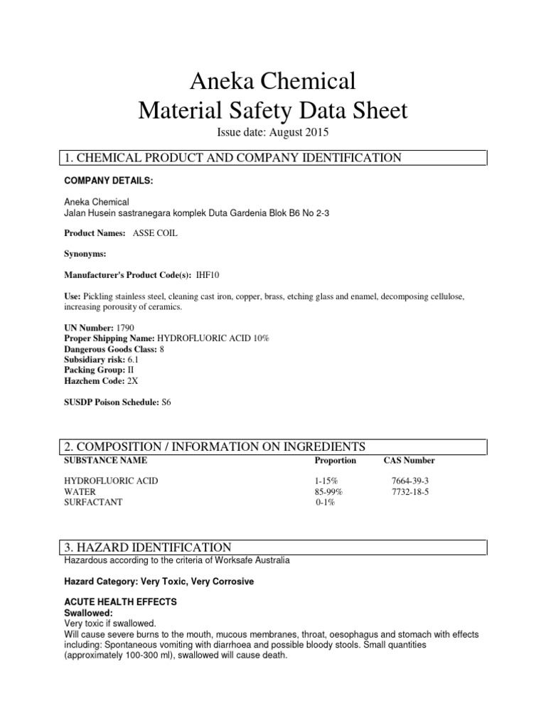 Msds Asse | PDF | Burn | Fluoride