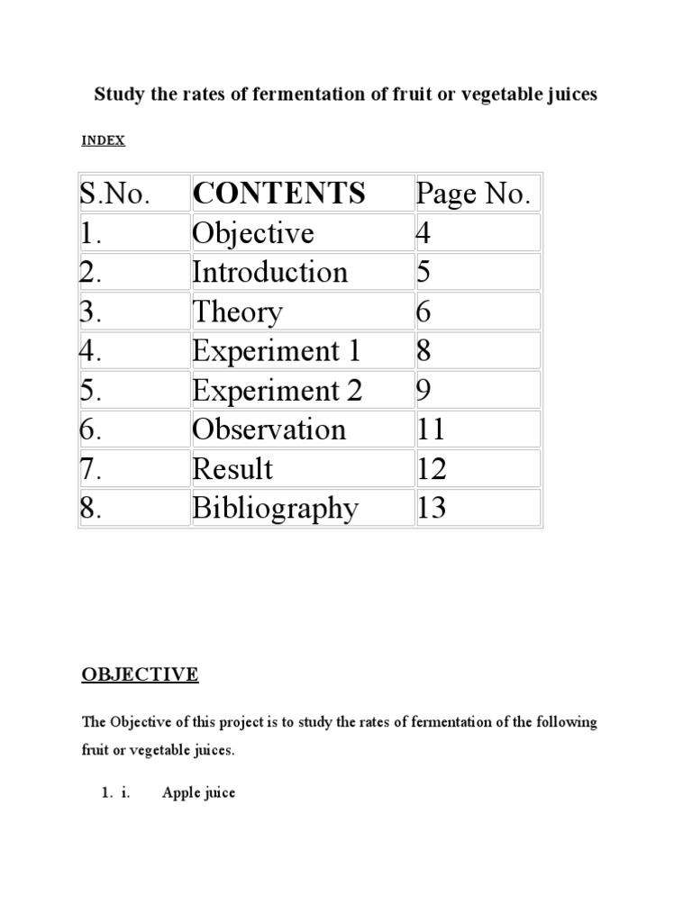 Study The Rates of Fermentation of Fruit or Vegetable Juices | PDF ...