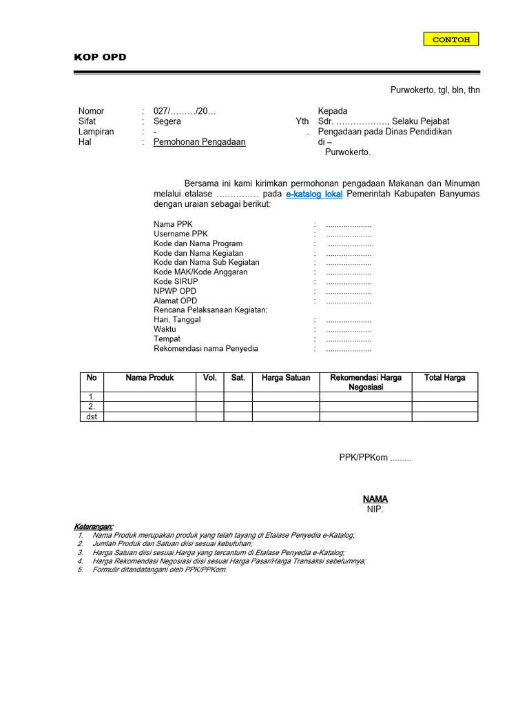 Contoh Surat Permohonan E-Katalog | PDF