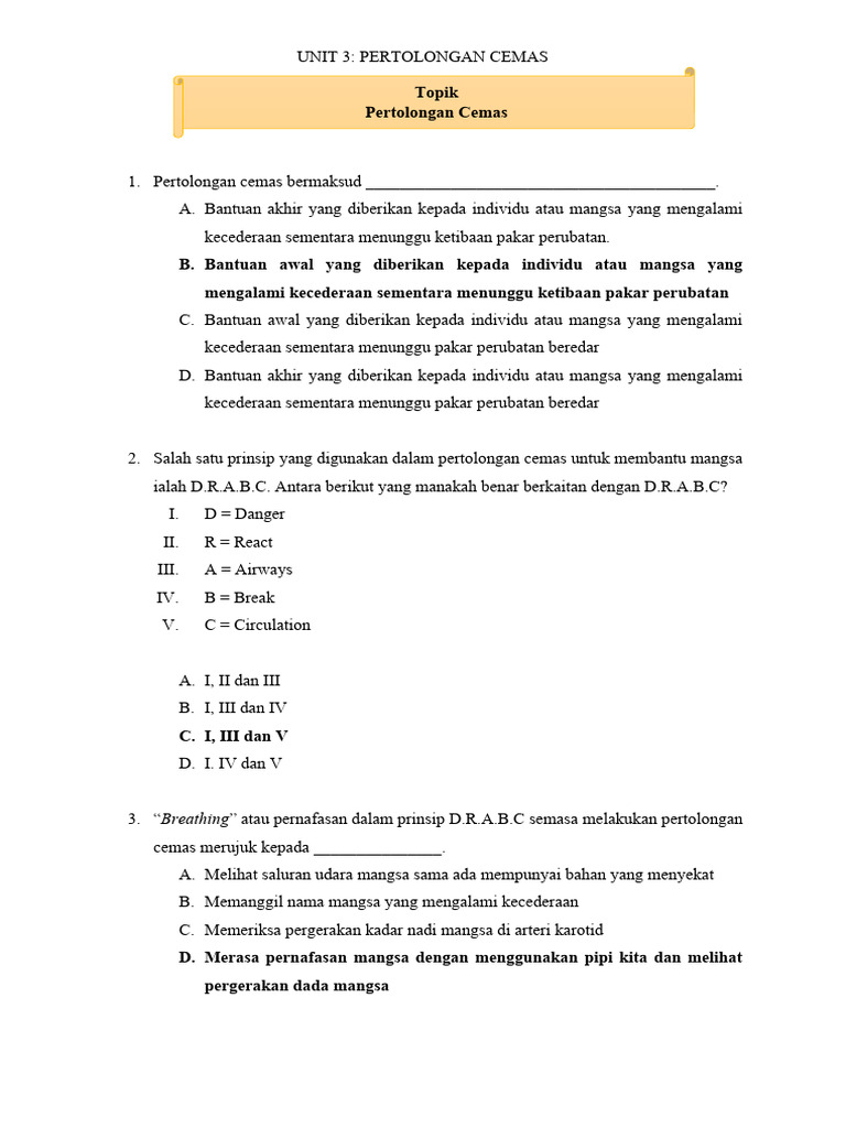 Ting.1 PK Unit 3 (Pertolongan Cemas) | PDF
