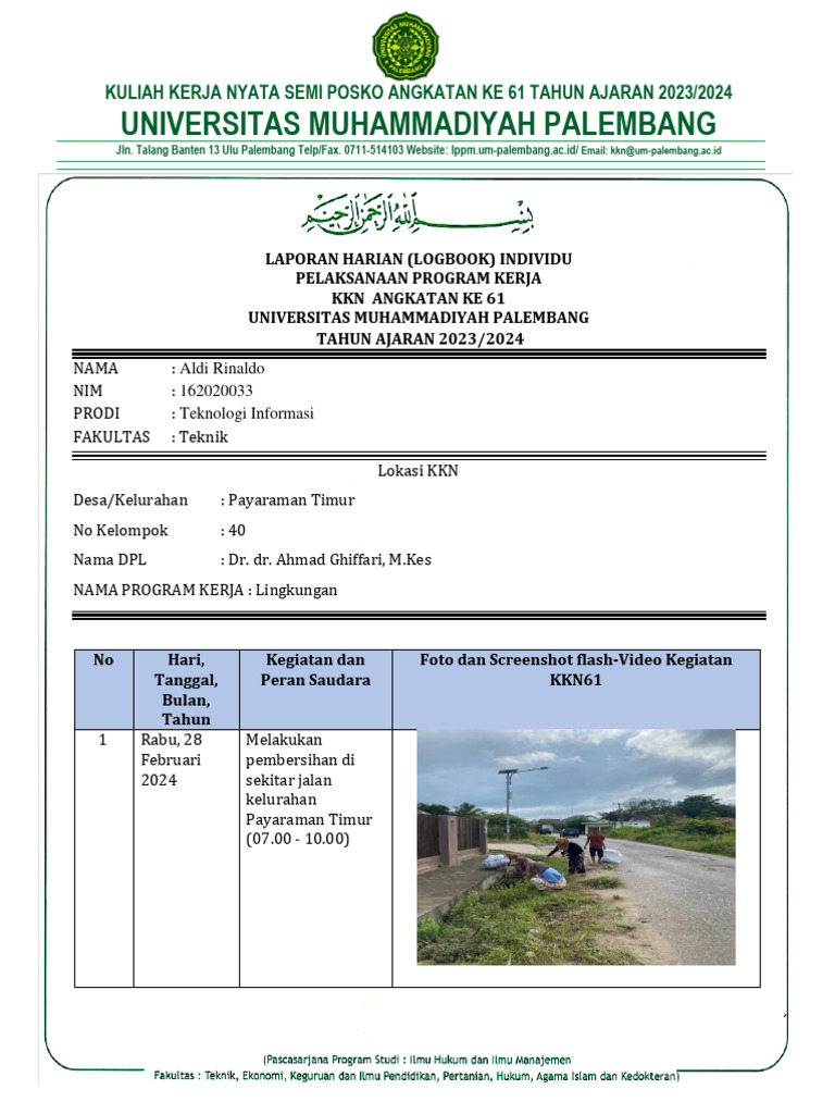 Logbook KKN Angkatan 61 UMP 2023/2024 | PDF
