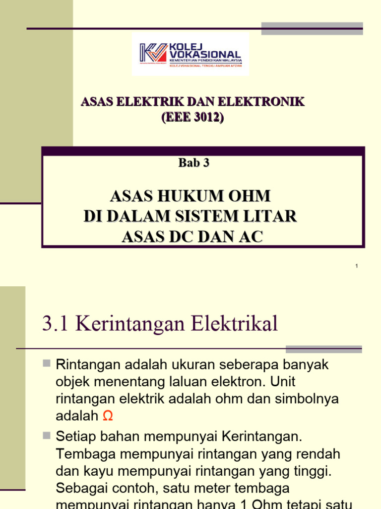 Asas Hukum Ohm dan Rintangan Elektrik | PDF | Metode & Bahan Ajar ...