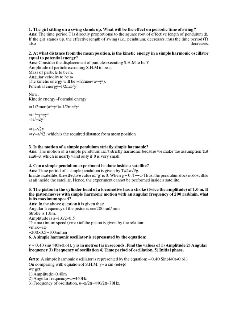 Ch 14 Oscillations Questions | Download Free PDF | Oscillation | Pendulum