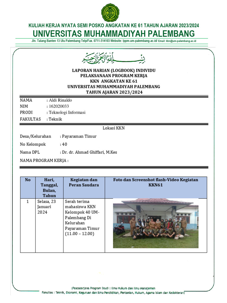 Kompilasi Laporan Harian (Logbook) KKN 61 ALDI RINALDO | PDF