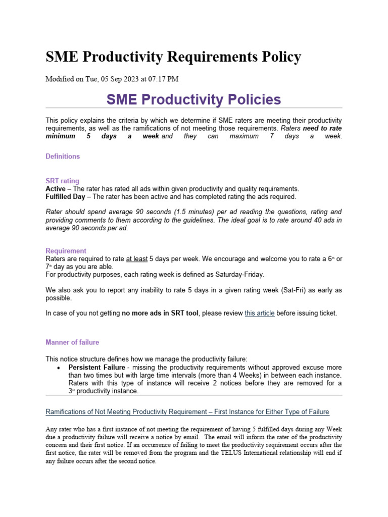 SME Productivity Requirements Policy | PDF | Business