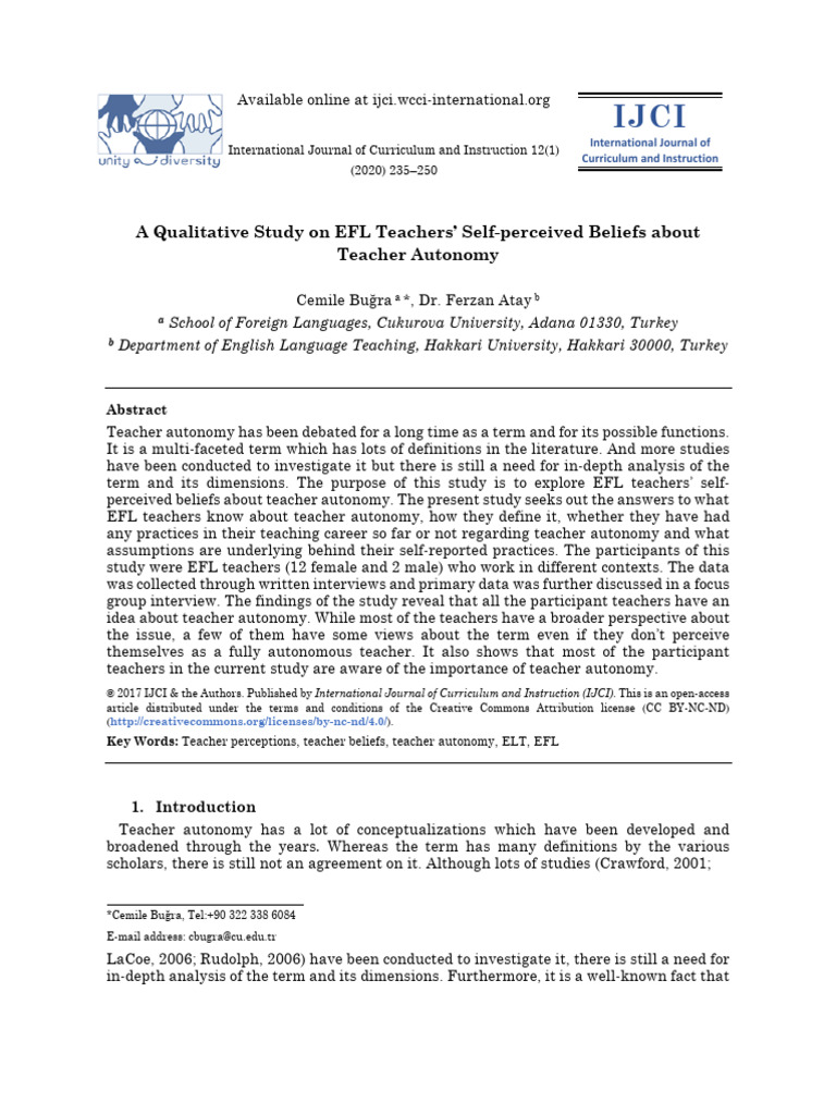 [2]2020.a Qualitative Study on EFL Teachers’ Self-perceived Beliefs About Teacher Autonomy | PDF ...