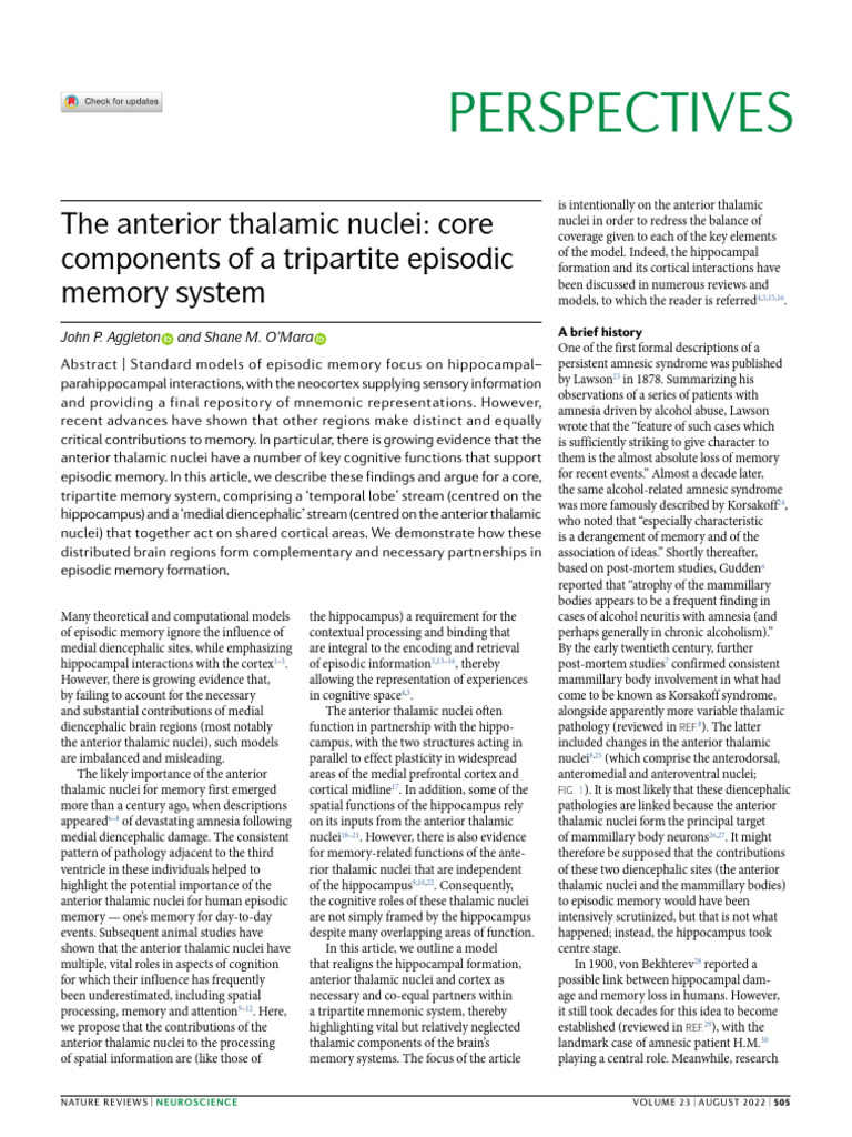 Aggleton (2022) The Anterior Thalamic Nuclei. Core Components of A ...
