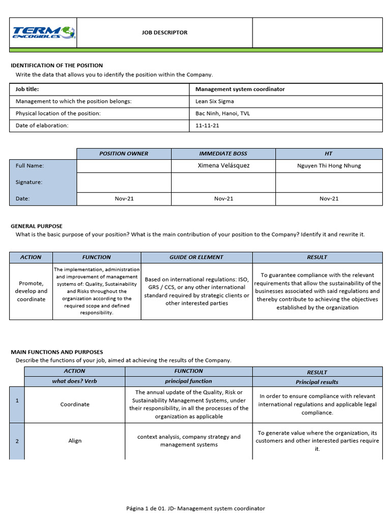 Management System Coordinator Role Overview | PDF | Audit | Regulatory ...