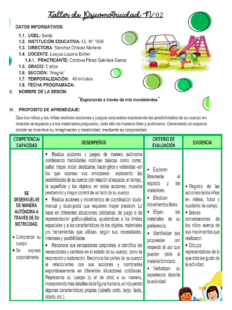 Sesiones de Psicomotricidad | PDF