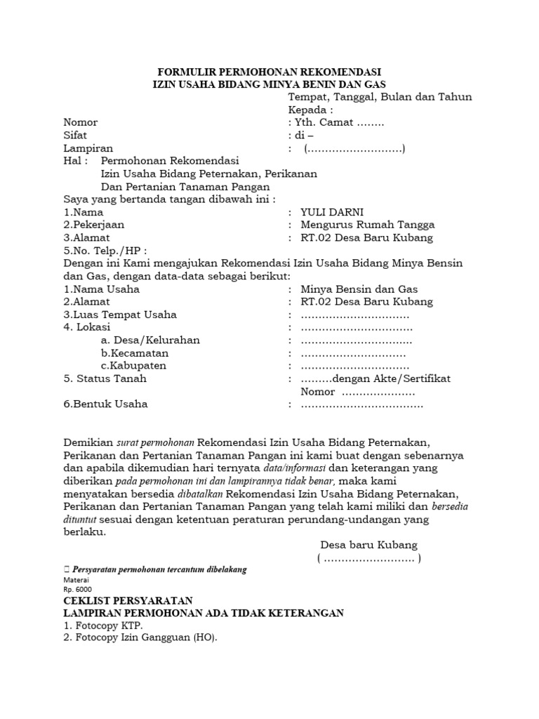 Formulir Permohonan Rekomendasi | PDF