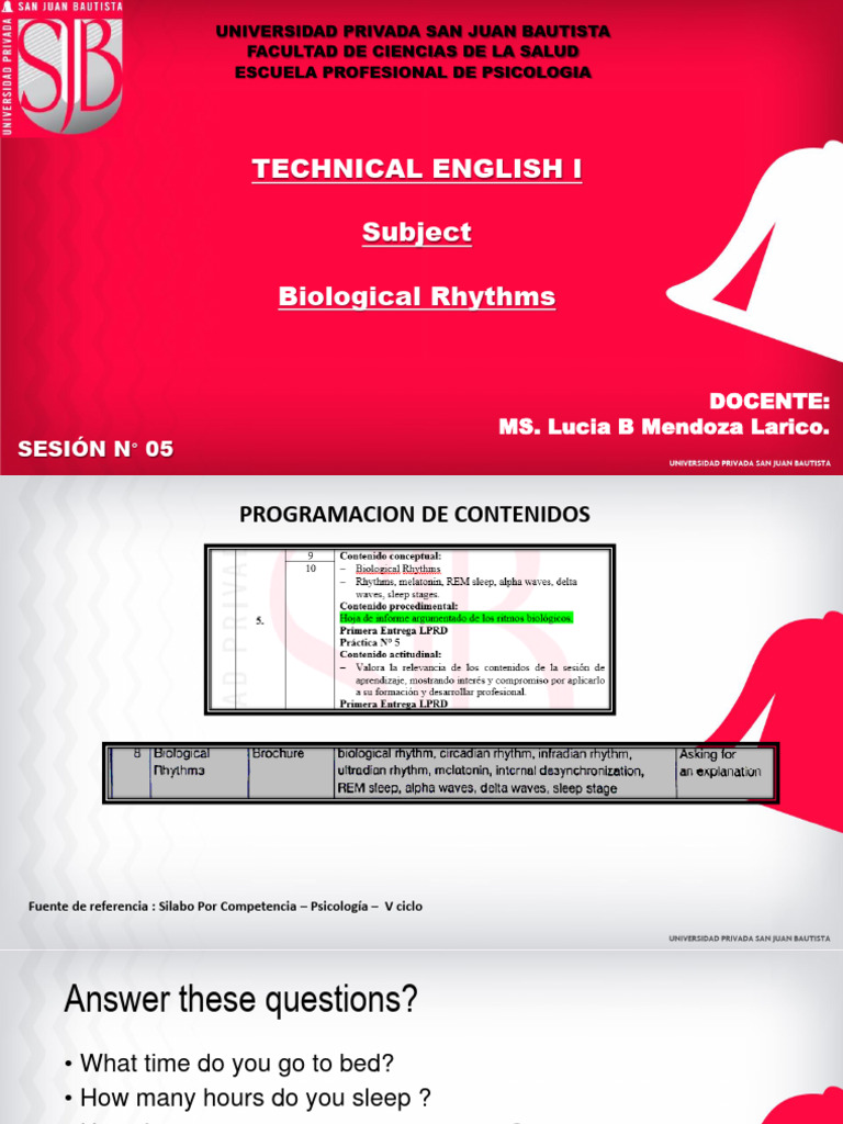 CLASS 5-TECH1-PSICO -BIOLOGICAL RHYTHMS | PDF | Sleep | Circadian Rhythm