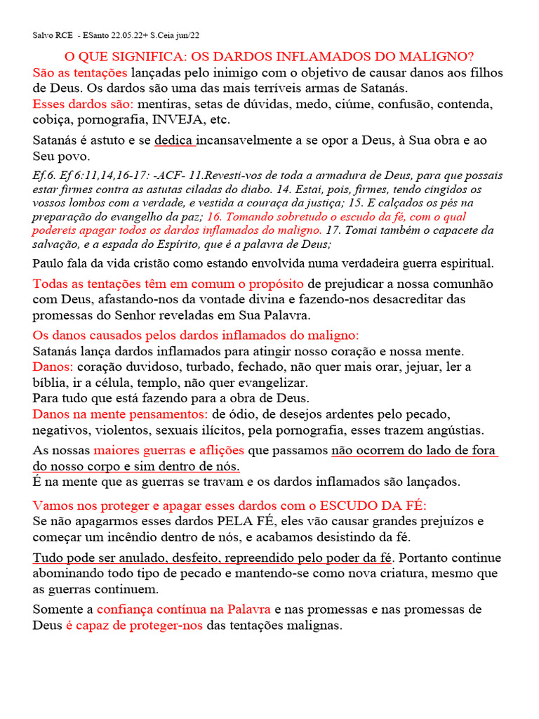 Como Apagar Os Dardos Inflamados Do Maligno 1 Download Grátis Pdf