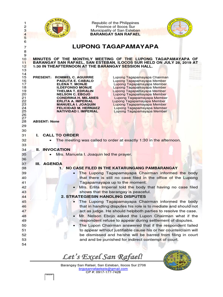 Toaz - Info Lupon Tagapamayapa Minute July PR | PDF | Political Law ...