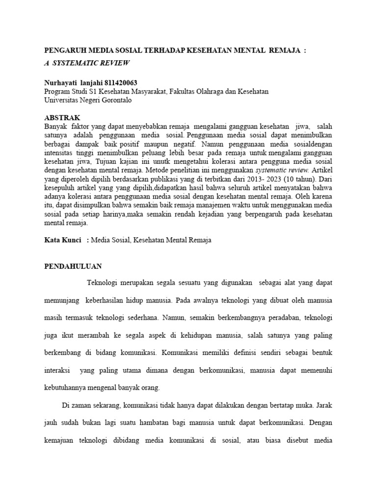 Media Sosial & Kesehatan Mental Remaja | PDF | Pengembangan Diri | Sains & Matematika