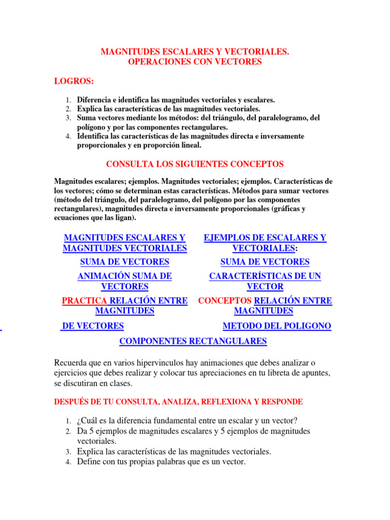 Magnitudes Escalares y Vectoriales. | PDF | Vector Euclidiano | Escalar (Matemáticas)
