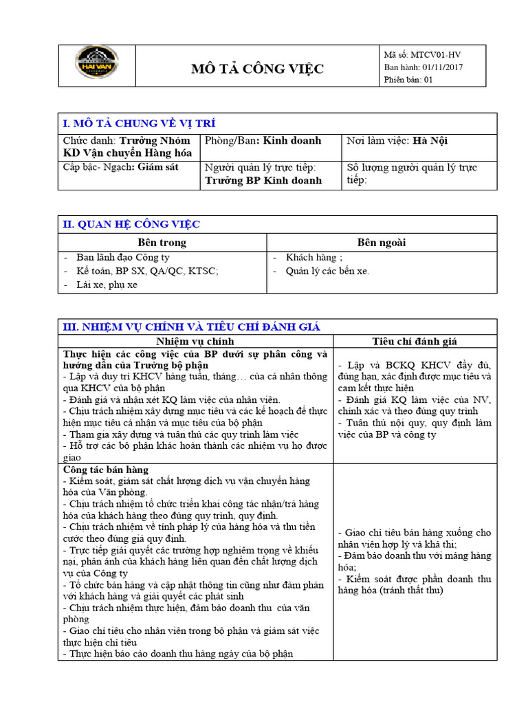 02.Mtcv - Truong Nhom Kd Vận Chuyển Hàng Hóa (Nội Địa) | PDF